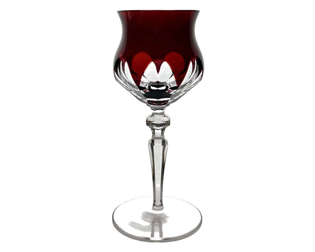 Vintage Dark RUBY RED Wine Glass Goblet Hock Cut-to-clear 24% Lead ...