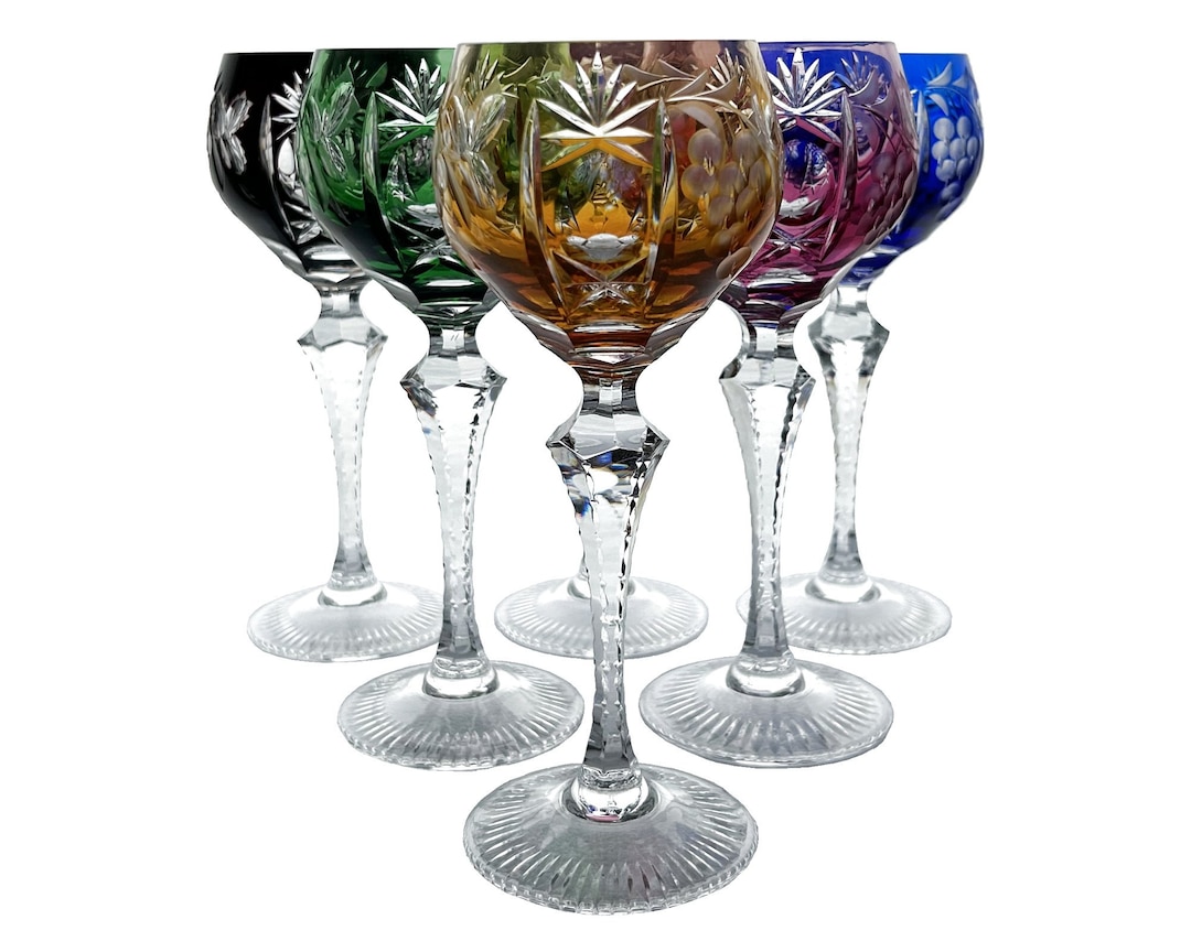 Set of 6 RAINBOW HARLEQUIN Wine Glasses Goblets Hocks Cut-to-clear 30% ...