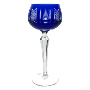 Vintage COBALT ROYAL BLUE Wine Glass Goblet Hock Cut-to-clear 24%pbo ...