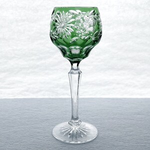 Vintage EMERALD KELLY GREEN Tall Cordial Glass Goblet Hock Cut-to-clear ...