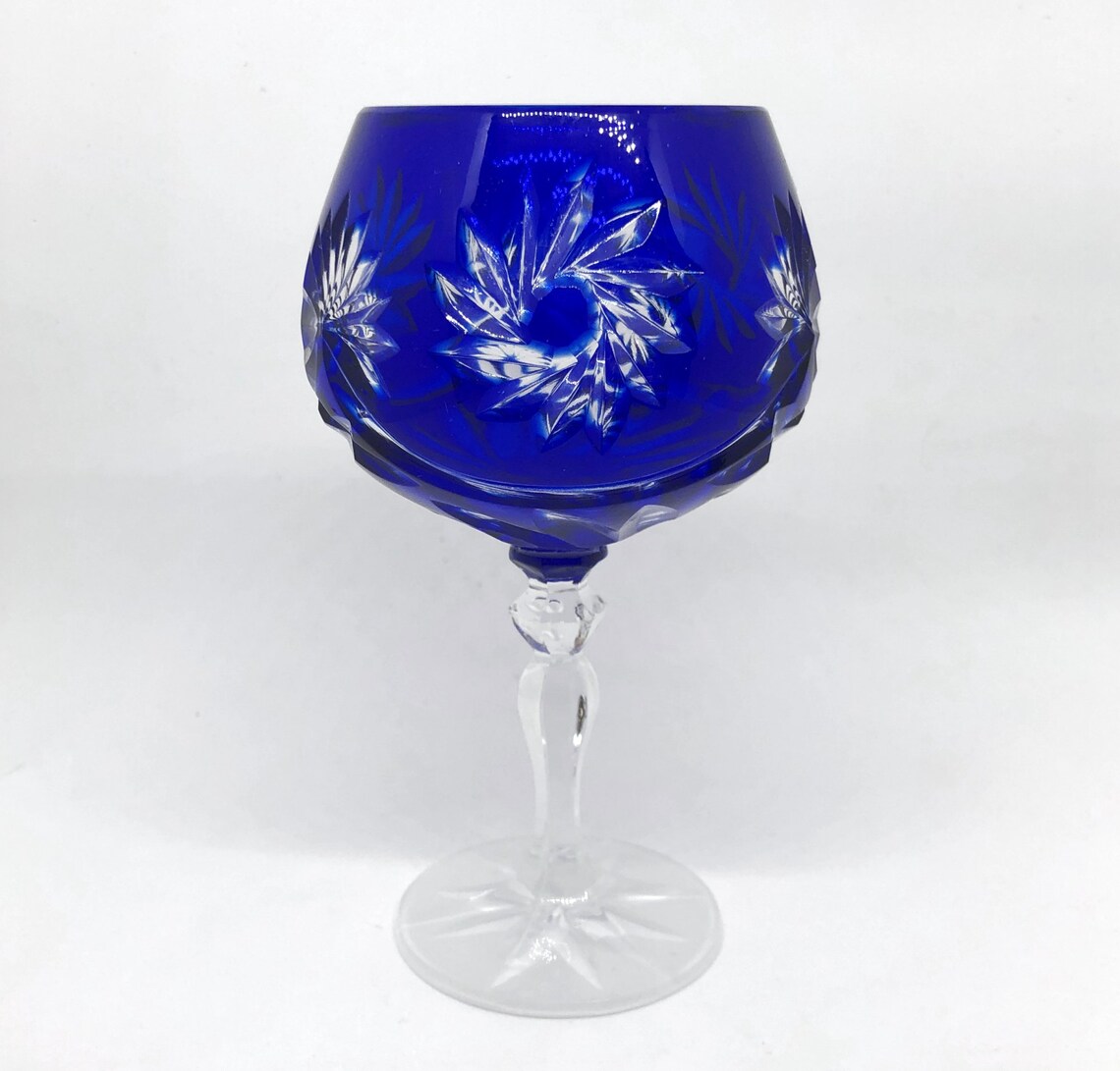 COBALT ROYAL BLUE Wine Glass Goblet Hock Cut-to-clear 24% Lead - Etsy
