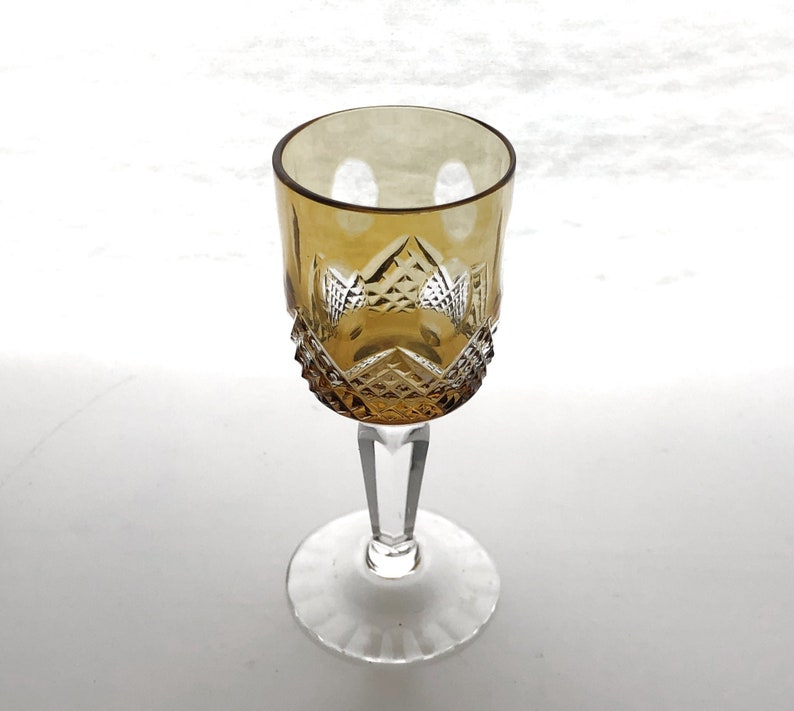 Vintage AMBER HONEY Cordial Glass Goblet Hock Cut-to-clear 24% Lead ...