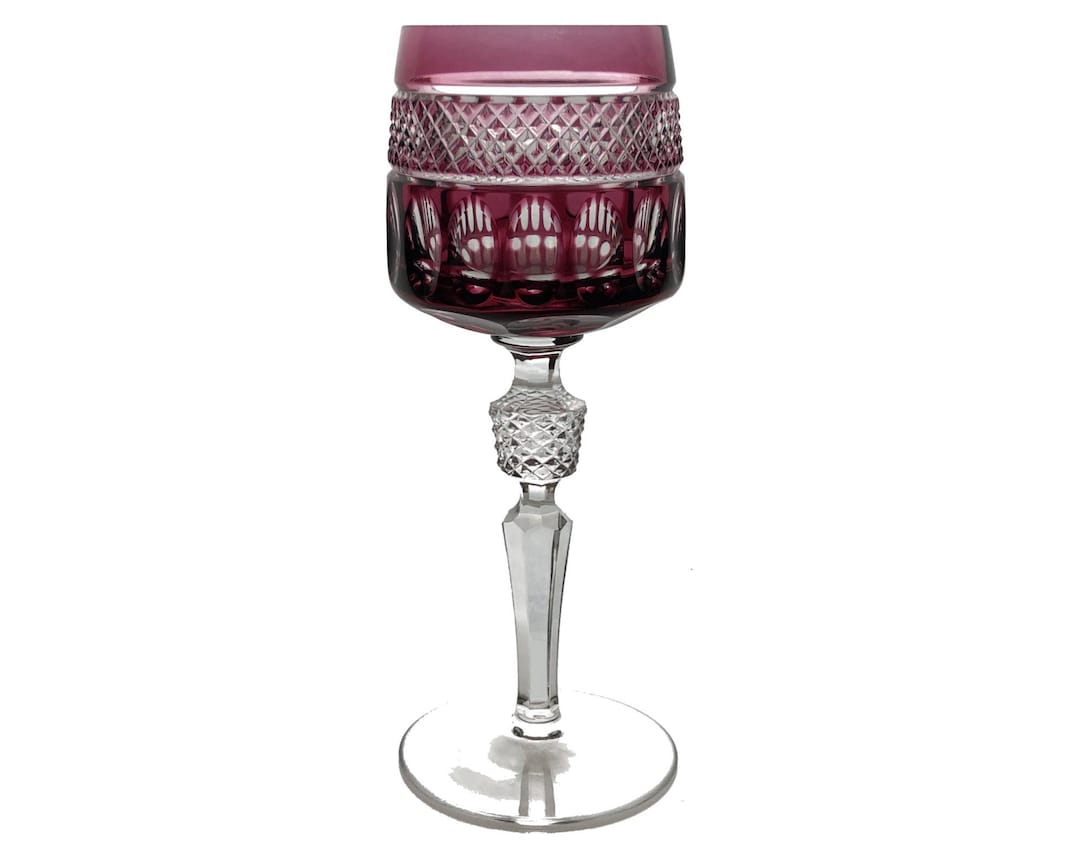 Vintage Deep CRANBERRY RED Wine Glass Goblet Hock Cut-to-clear 24% Lead ...