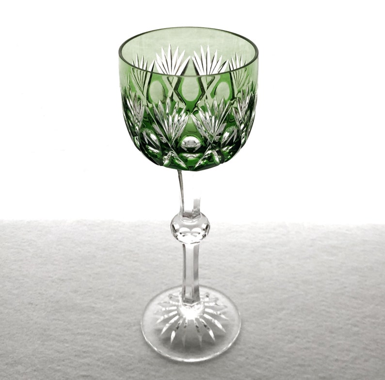 Vintage EMERALD GREEN Wine Glass Goblet Hock Cut-to-clear 30% Pbo ...