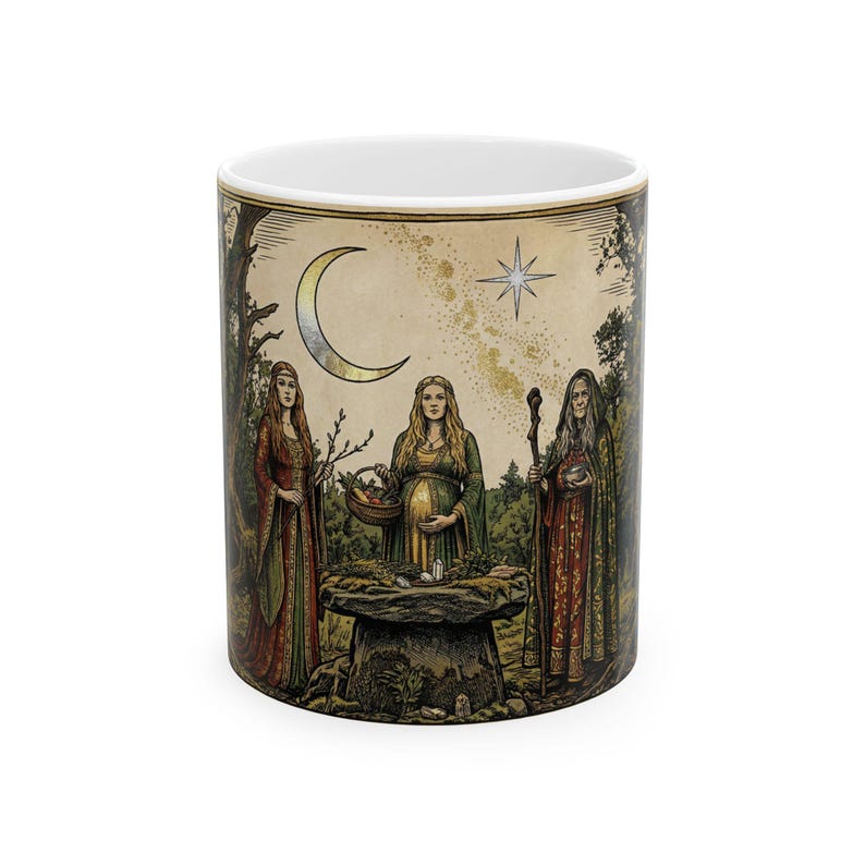 Triple Goddess Wiccan Art Mug | Pagan Witchcraft Crescent Moon ...