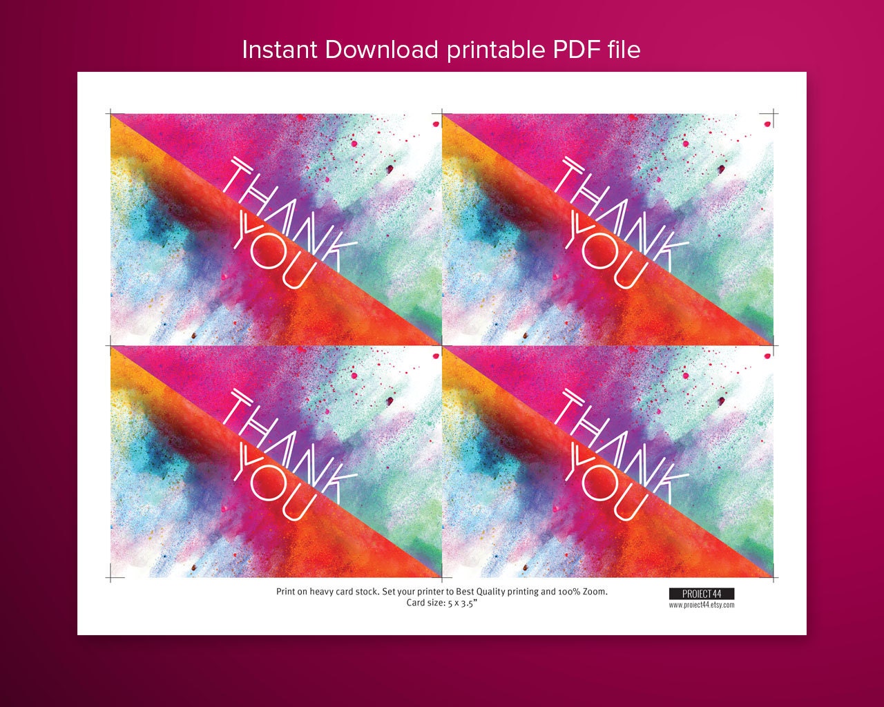 Color Printable Thank You Card, Instant Download - Etsy