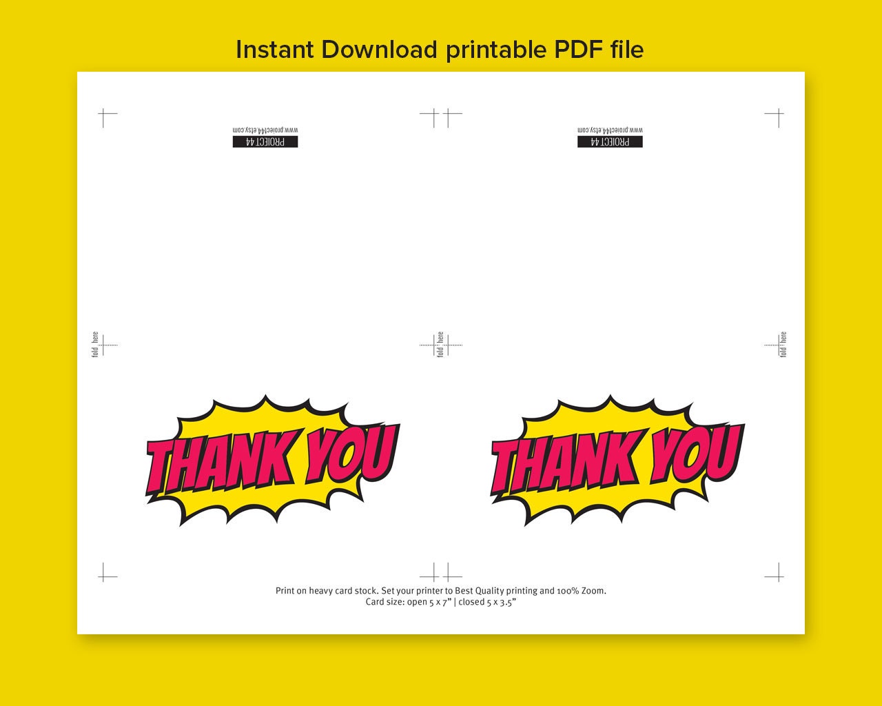 Comic Burst Printable Thank You Card, Instant Download - Etsy