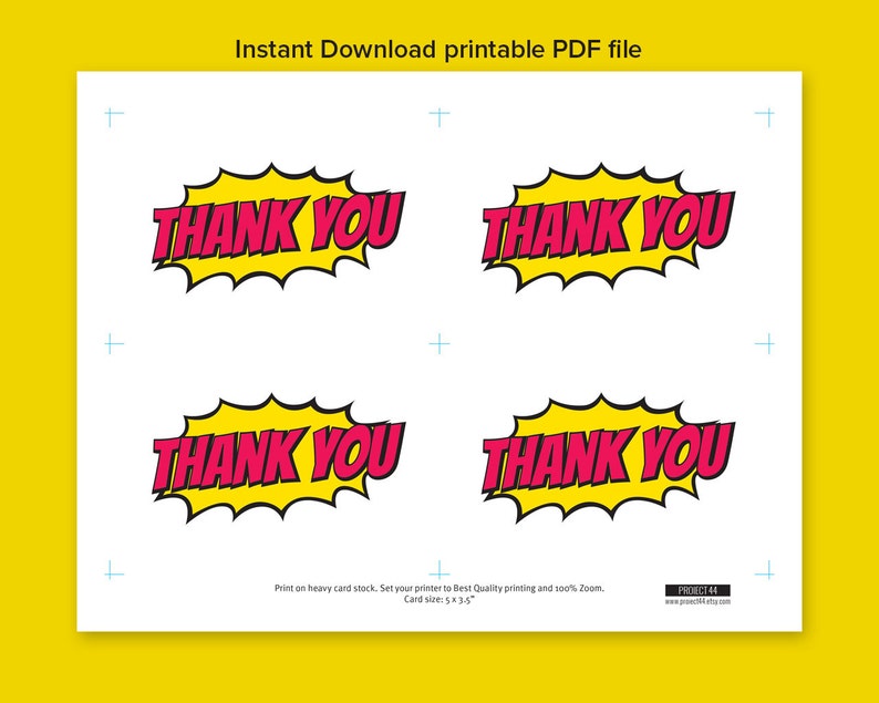 Comic Burst Printable Thank You Card, Instant Download - Etsy