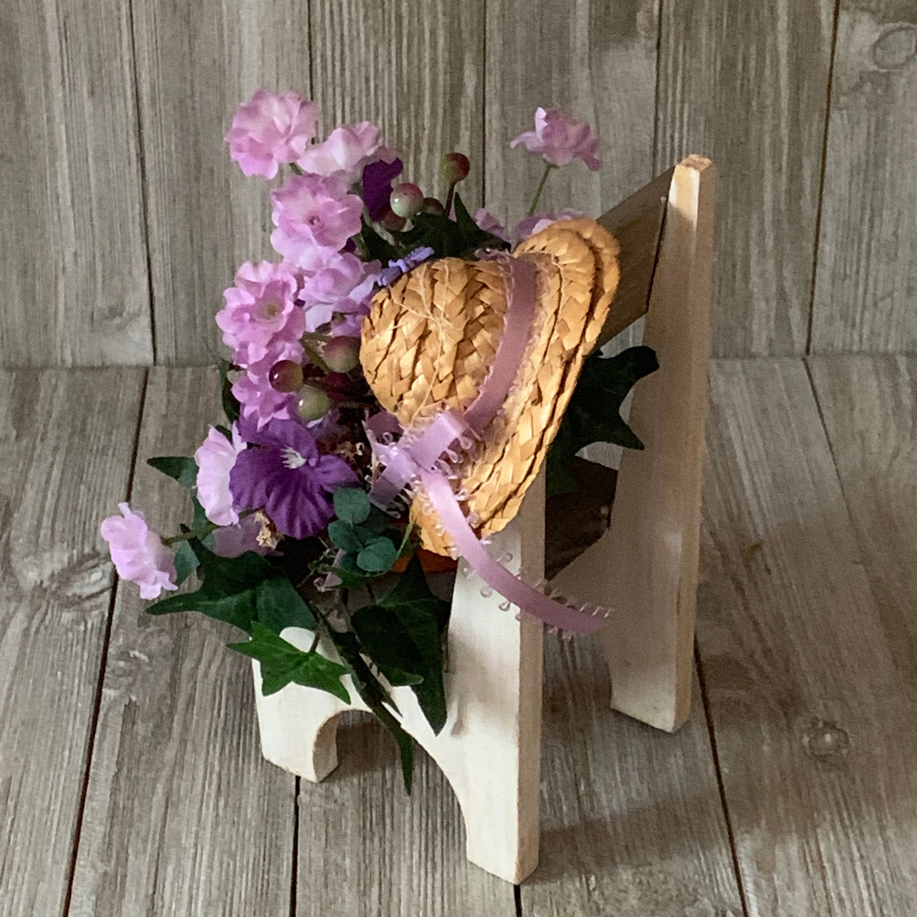 Farmhouse Miniature Wooden Chair With Floral Arrangement - Etsy