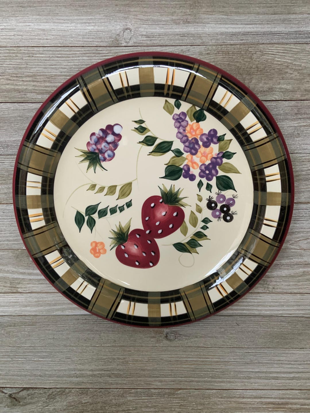 Vintage Oneida strawberry Plaid Decorative Ceramic Serving Plate - Etsy