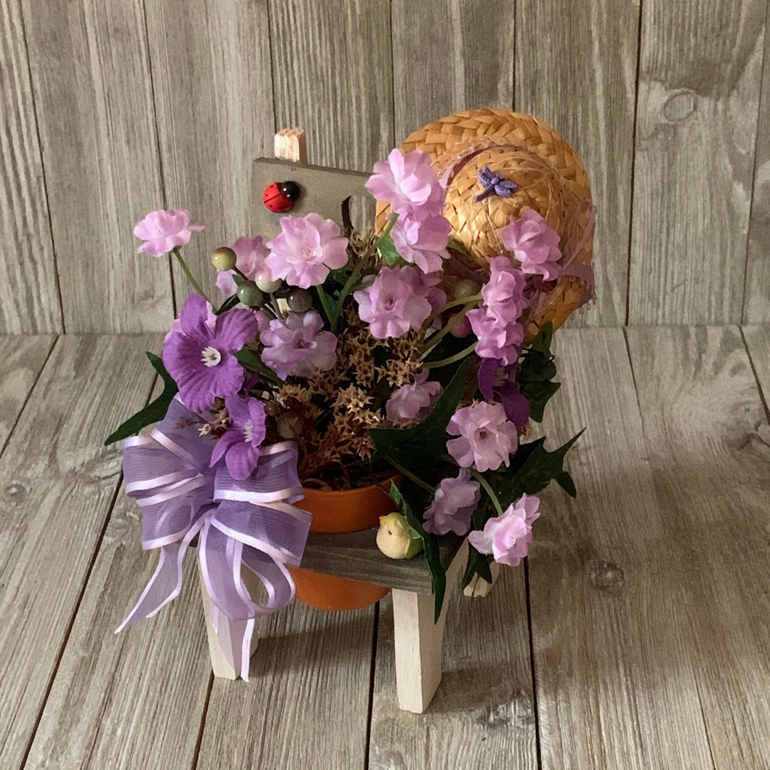 Farmhouse Miniature Wooden Chair With Floral Arrangement - Etsy