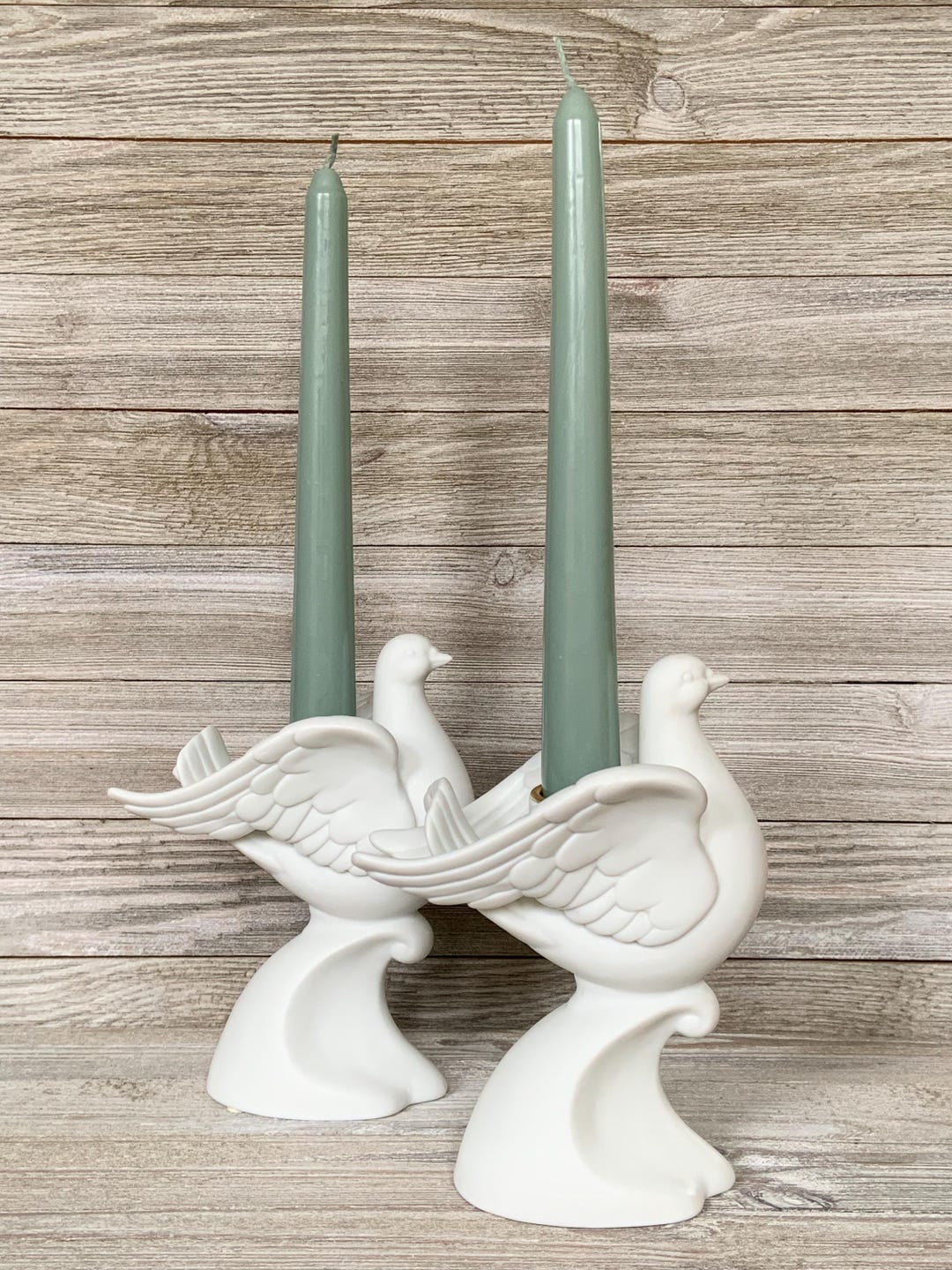 Vintage Set of 2 Porcelain White Doves Taper Candle Holders - Etsy