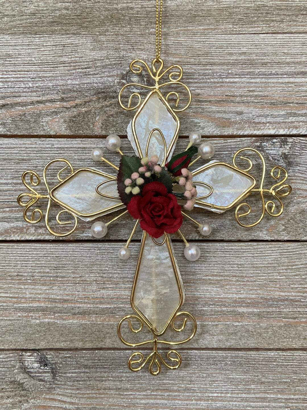 Handcrafted Capiz Shell Cross Ornament - Etsy