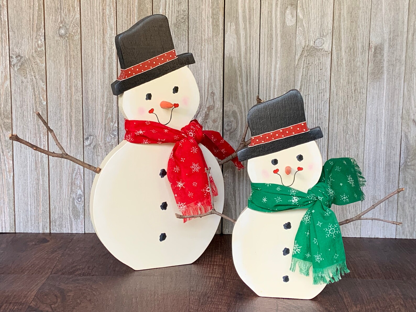 Vintage Hand-painted Wooden Snowmen Set of 2 - Etsy