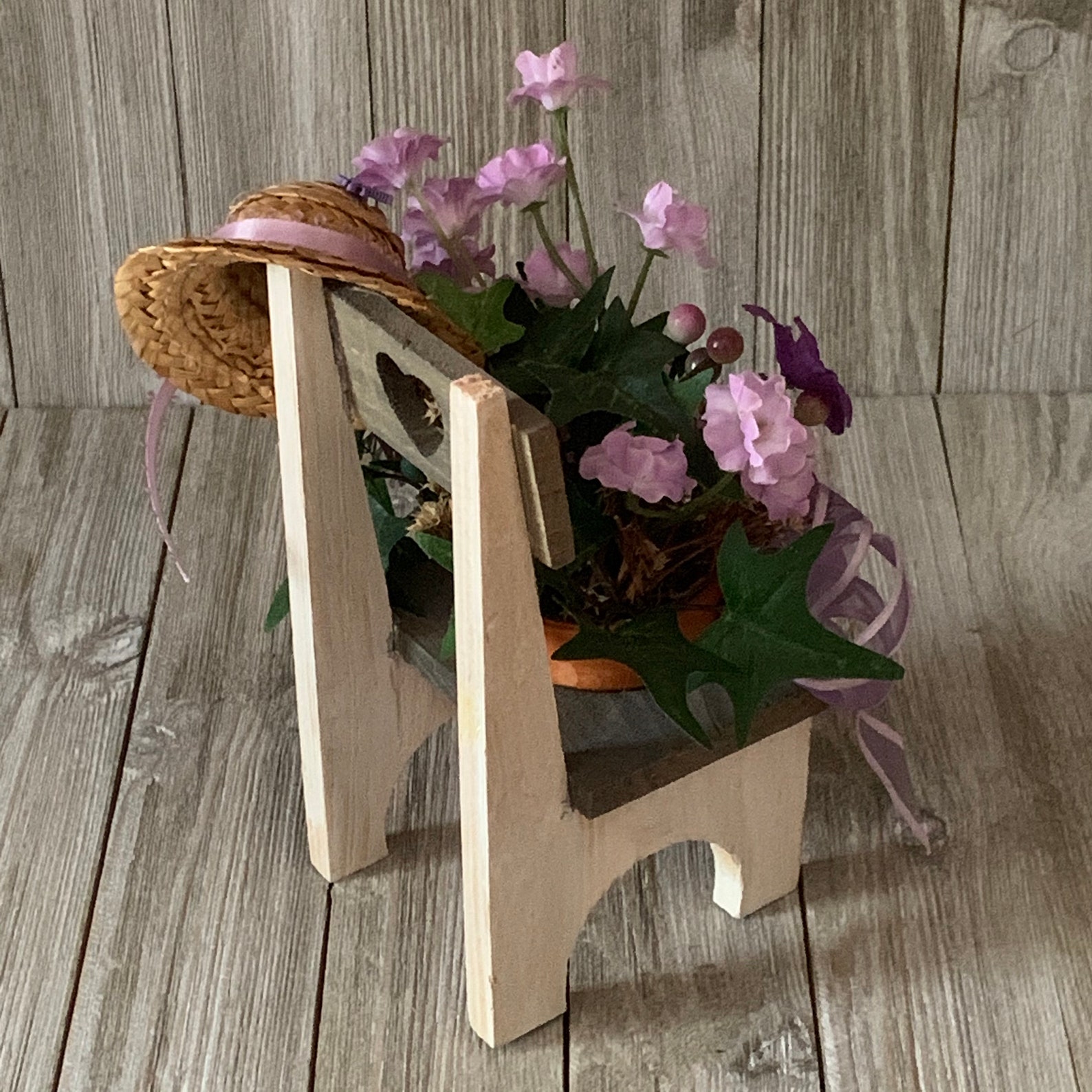 Farmhouse Miniature Wooden Chair With Floral Arrangement - Etsy