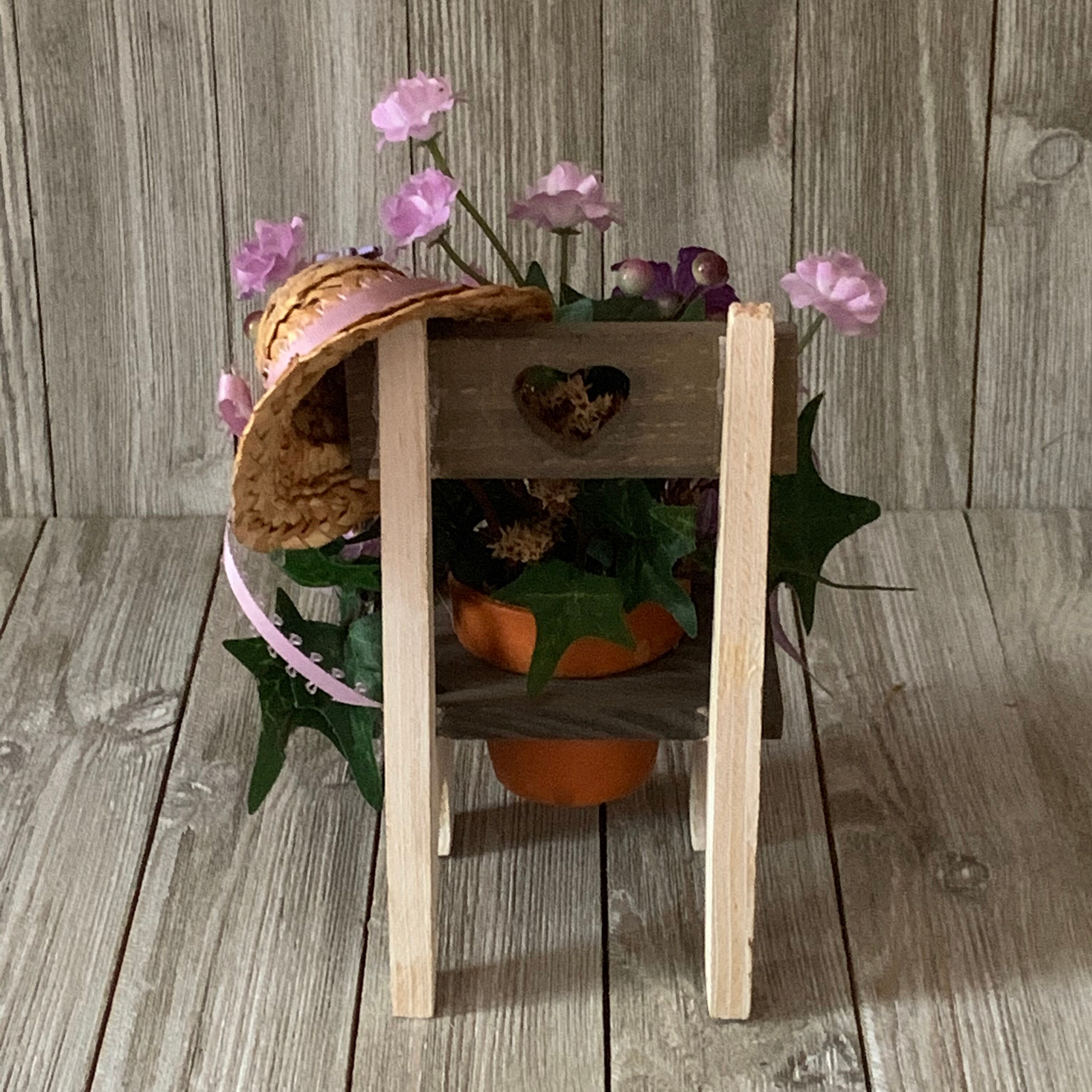 Farmhouse Miniature Wooden Chair With Floral Arrangement - Etsy