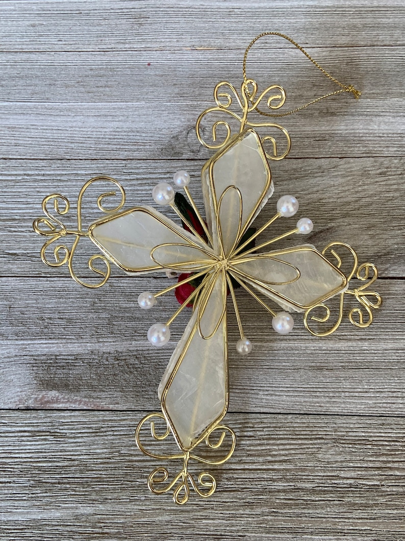 Handcrafted Capiz Shell Cross Ornament - Etsy