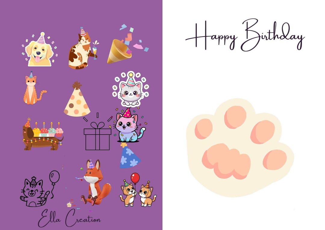 Paw Print Kids Birthday Card - Etsy