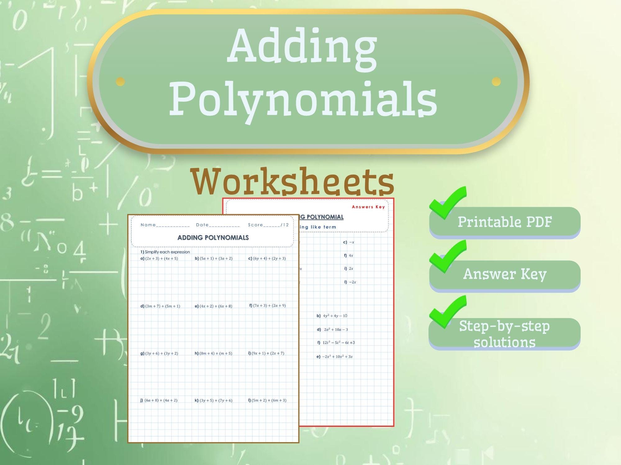 Adding Polynomials Worksheet | Algebra Practice | Combining Like Terms ...