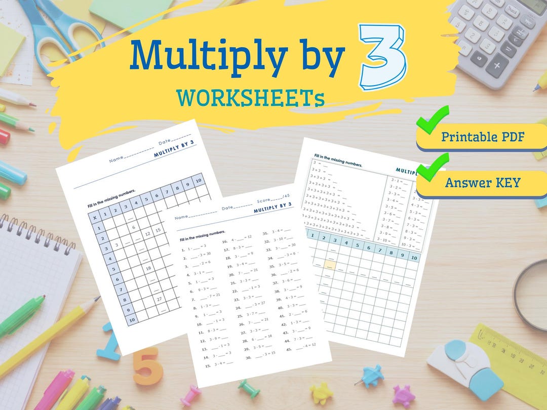 Multiplication by 3 Worksheets | Grade 1-2 Math | Printable PDF - Etsy