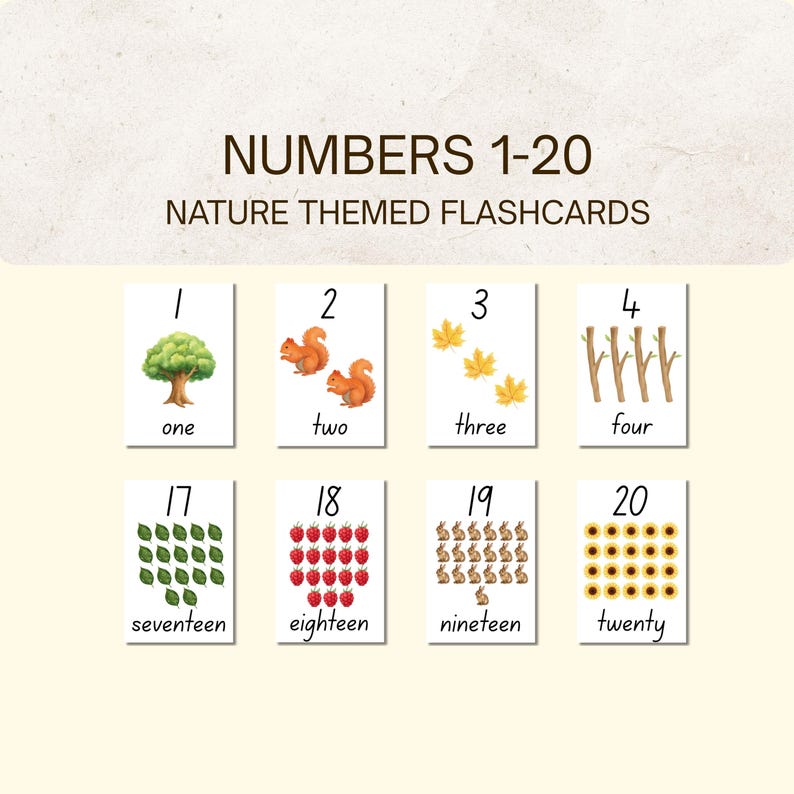 Numbers 1-20 Printable Flashcards | Early Years Maths | Nature Inspired ...