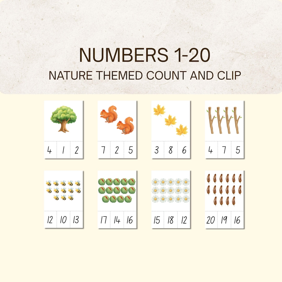 Numbers 1-20 Count and Clip Cards | Nature Theme (PDF Download) - Etsy