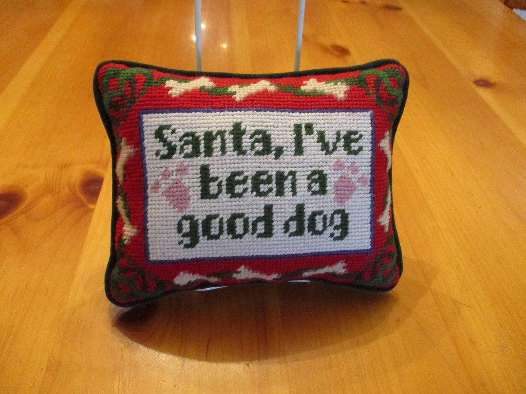 Vintage Needlepoint Pillow Santa, I've Been a Good Dog 8.5 X 6.5 Paw ...