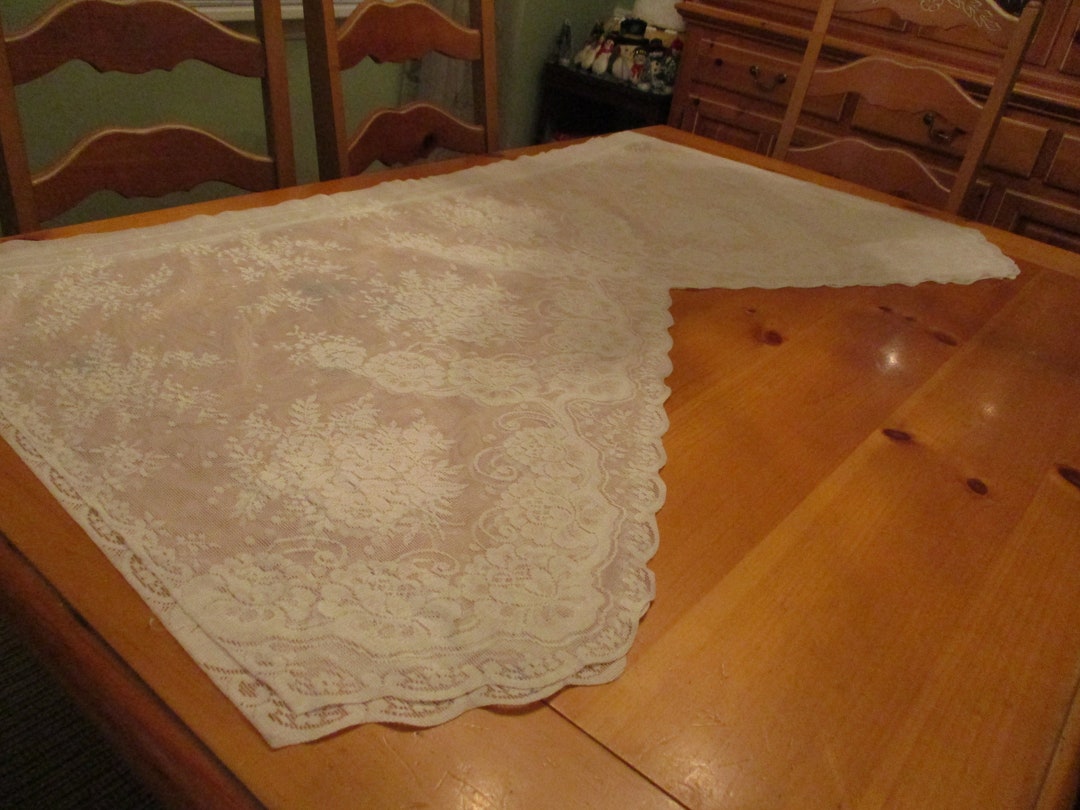 Vintage 1 Piece Lace Curtain Swag Valance Ivory off White Floral ...