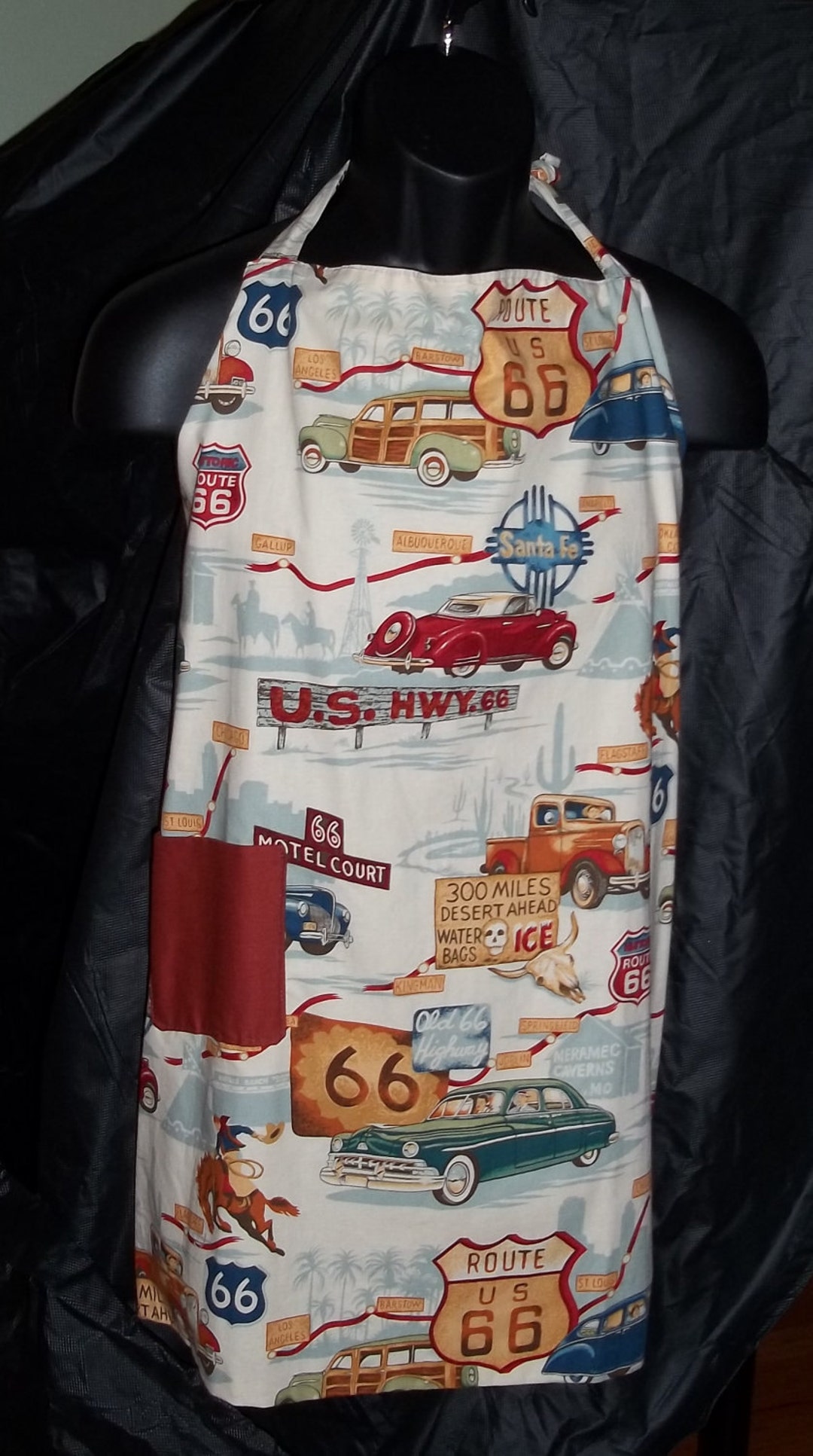 Last One- Large Unisex Route 66 Apron in Beige Historic Highway Fabric ...