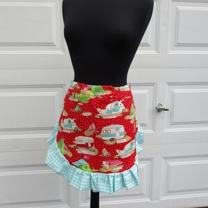 Glamping Red Tents and Trailers Half or Waist Apron, Gingham Ruffle in ...