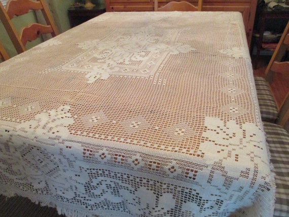 Antique or Vintage Machine Made Lace Tablecloth With 2 - Etsy