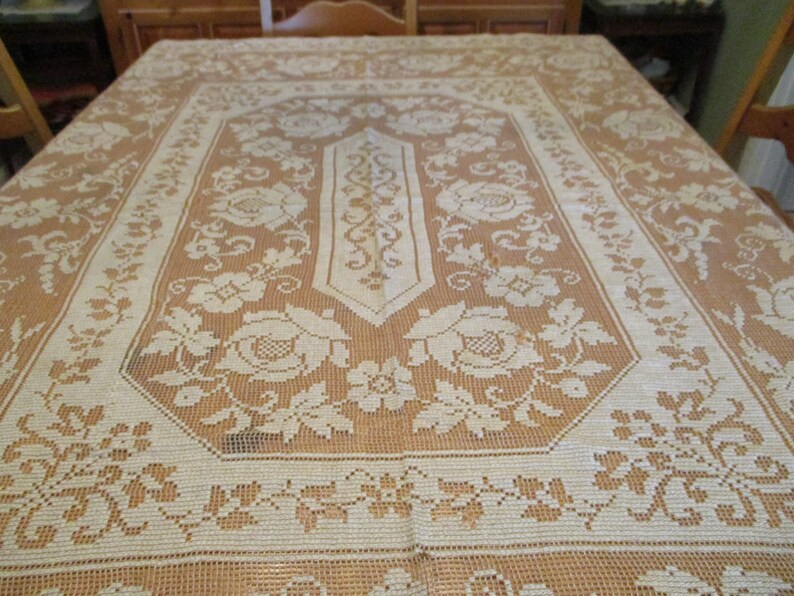 Vintage Quaker Lace Style Two Tone Tablecloth Oblong 55 - Etsy