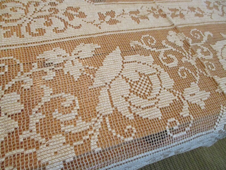 Vintage Quaker Lace Style Two Tone Tablecloth Oblong 55 - Etsy