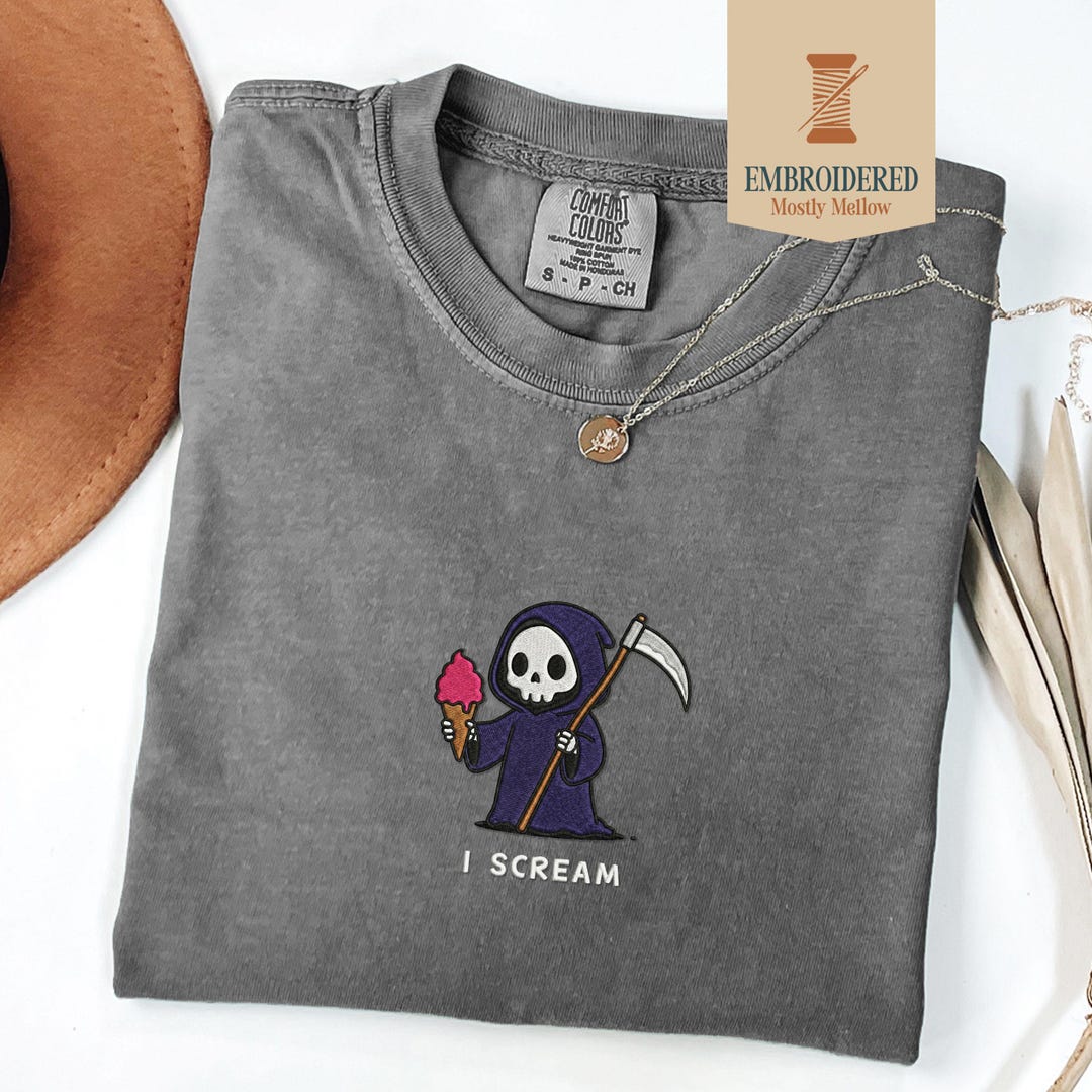 Embroidered "i Scream" Reaper Tee, Cute Pun Shirt, Comfort Colors 1717 ...