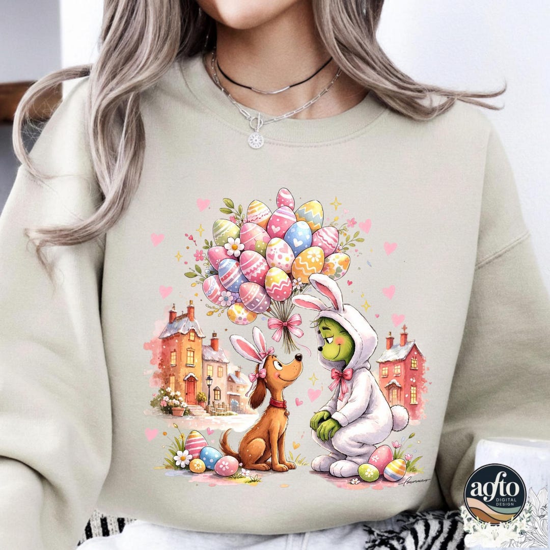 Grinch Bunny Easter PNG, Dog With Eggs, Spring Sublimation Design ...