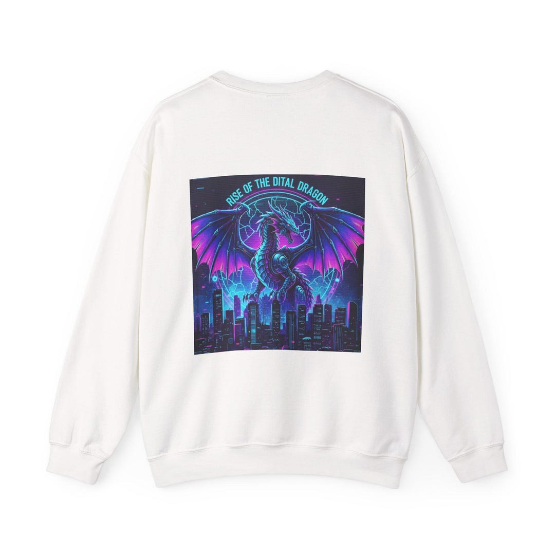 Neon Cyber Dragon Crewneck Sweatshirt | Retro Futuristic Cityscape - Etsy