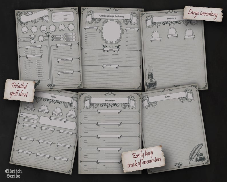 Gothic Dnd Sheet, Printable RPG Character Journal, Dungeons and Dragons ...