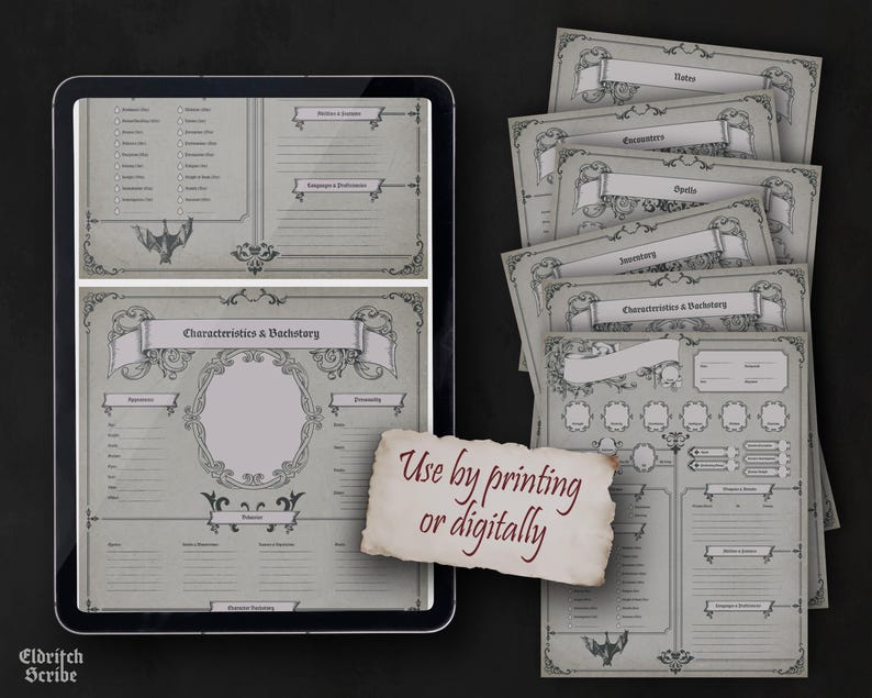 Gothic Dnd Sheet, Printable RPG Character Journal, Dungeons and Dragons ...
