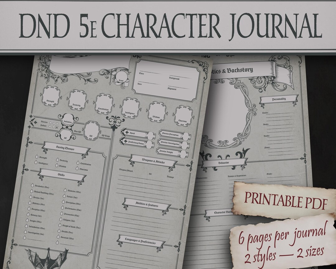 Gothic Dnd Sheet, Printable RPG Character Journal, Dungeons and Dragons ...