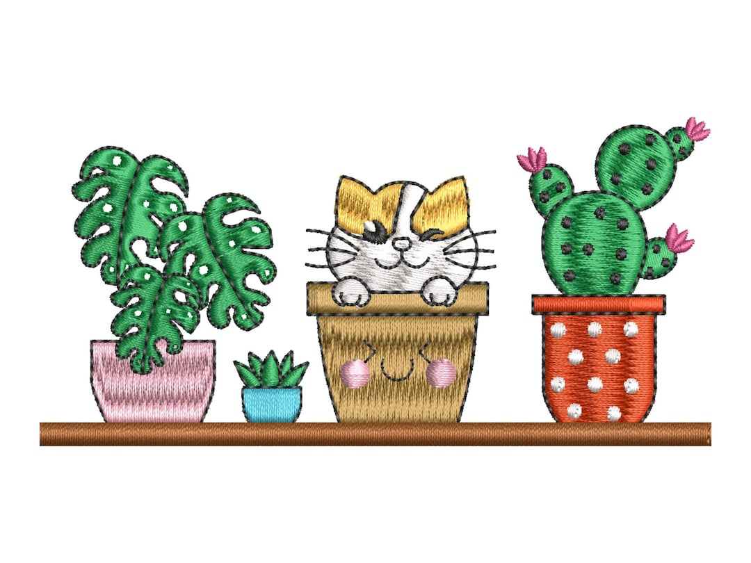Cat and Cactus Embroidery Design (digital Download) - Etsy