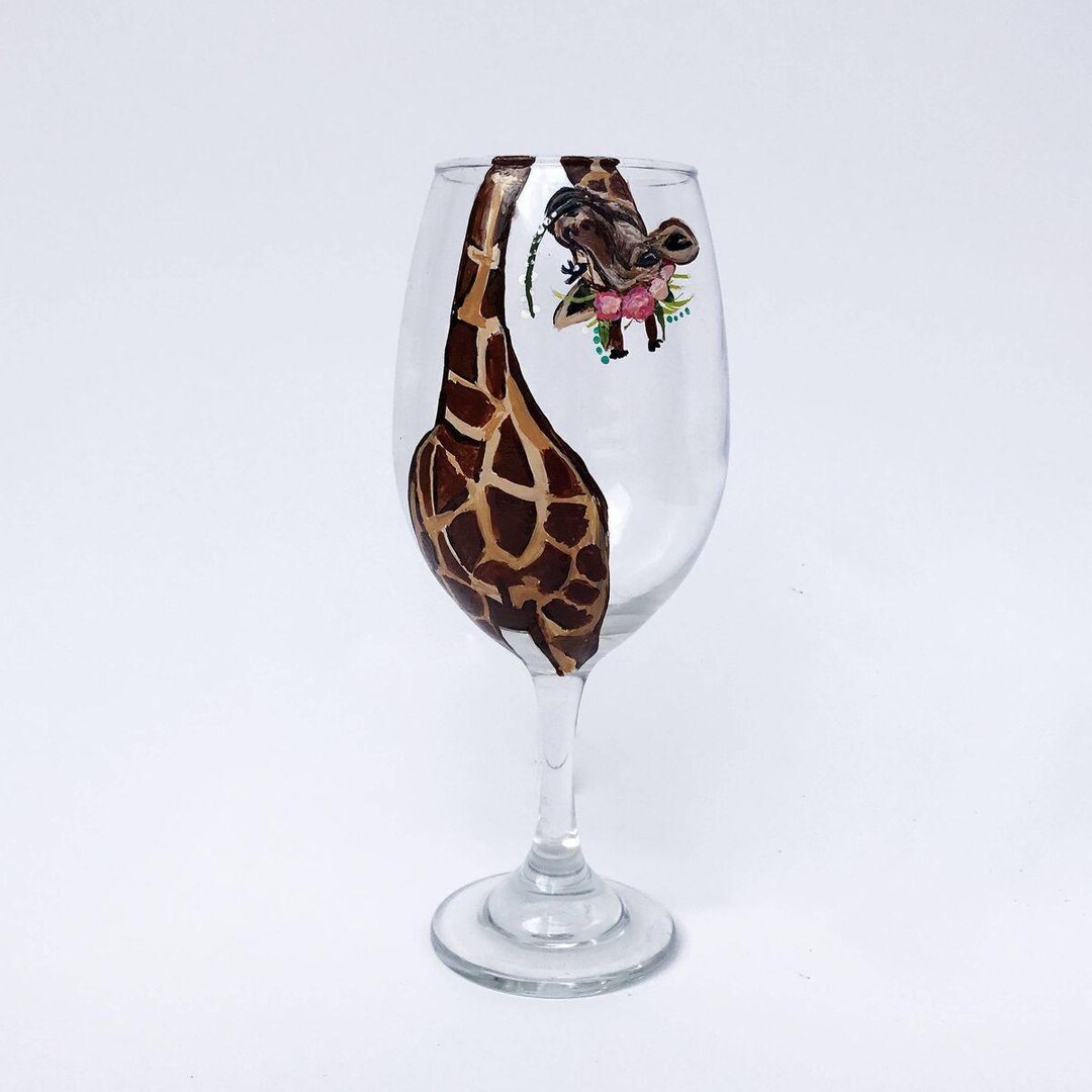 High Spirits - Hand-painted Giraffe Wine Glass - 20 Oz - Etsy