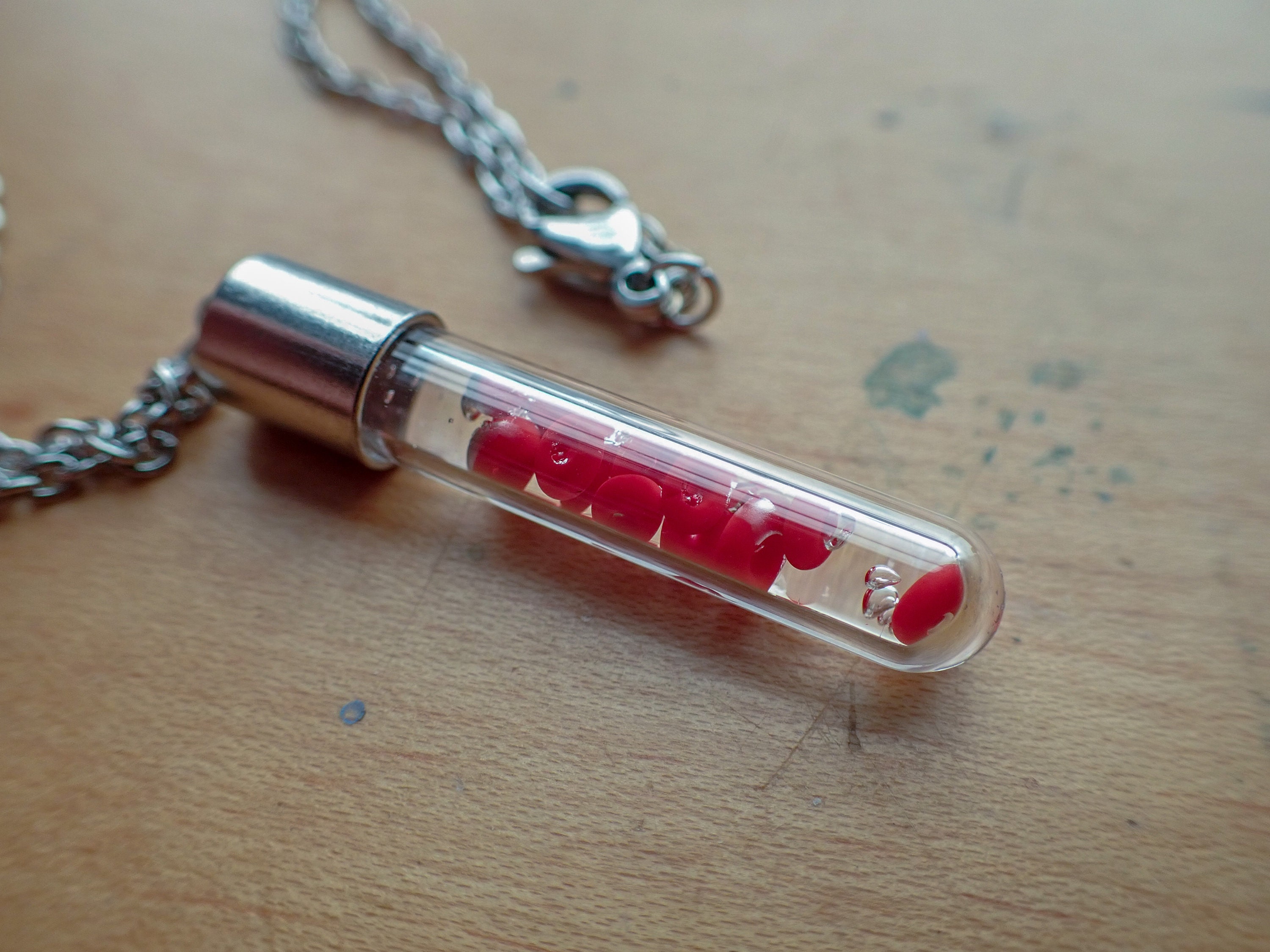 SILVER Necklace RED Blood Cells Magnified Specimen Mini Tube Vial ...