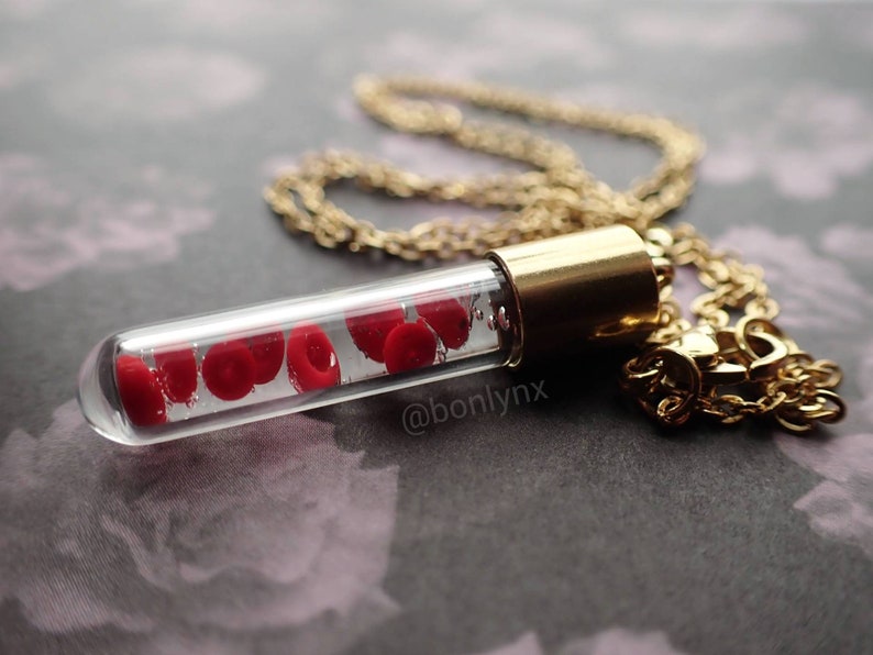 GOLD Necklace RED Blood Cells Magnified Specimen Mini Tube Vial ...