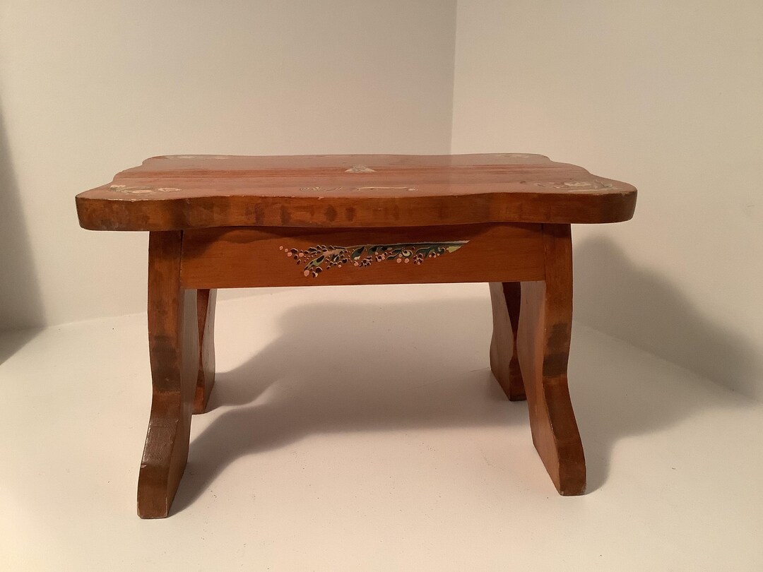 Vintage Danish-style Wood Footstool With Floral Designs and Woman - Etsy