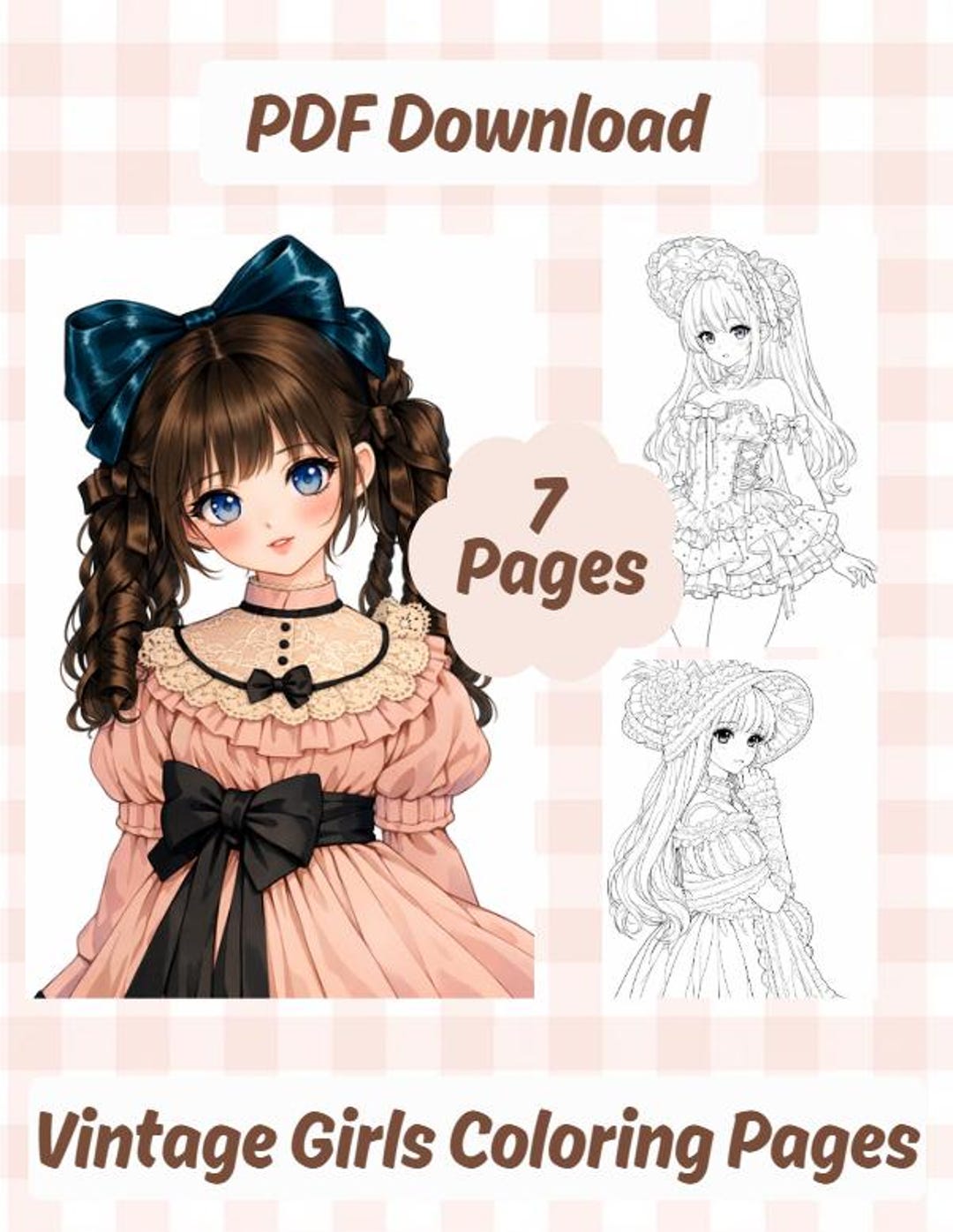 Vintage Anime Girls Coloring Pages - Etsy