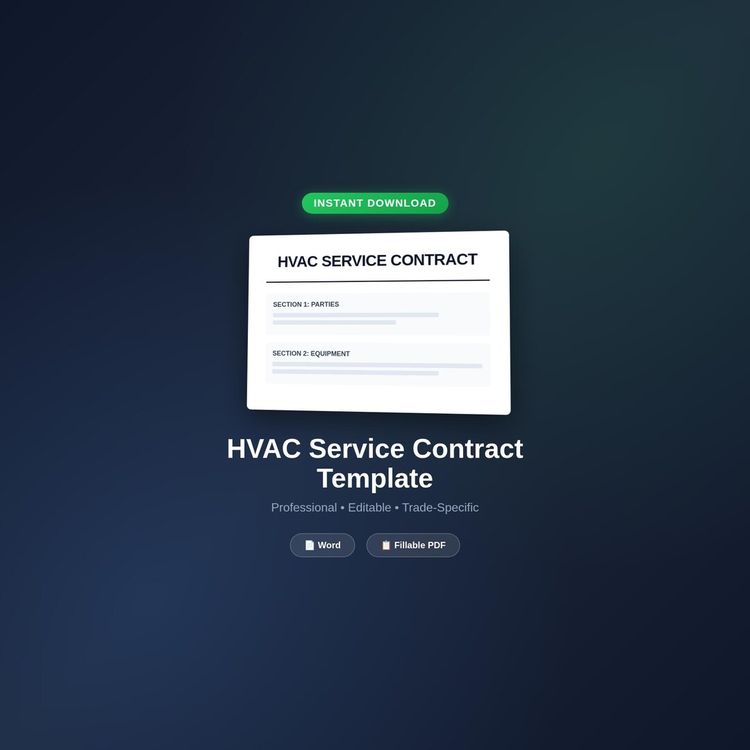 HVAC Service Contract Template Editable Word Pdf Heating Cooling AC ...