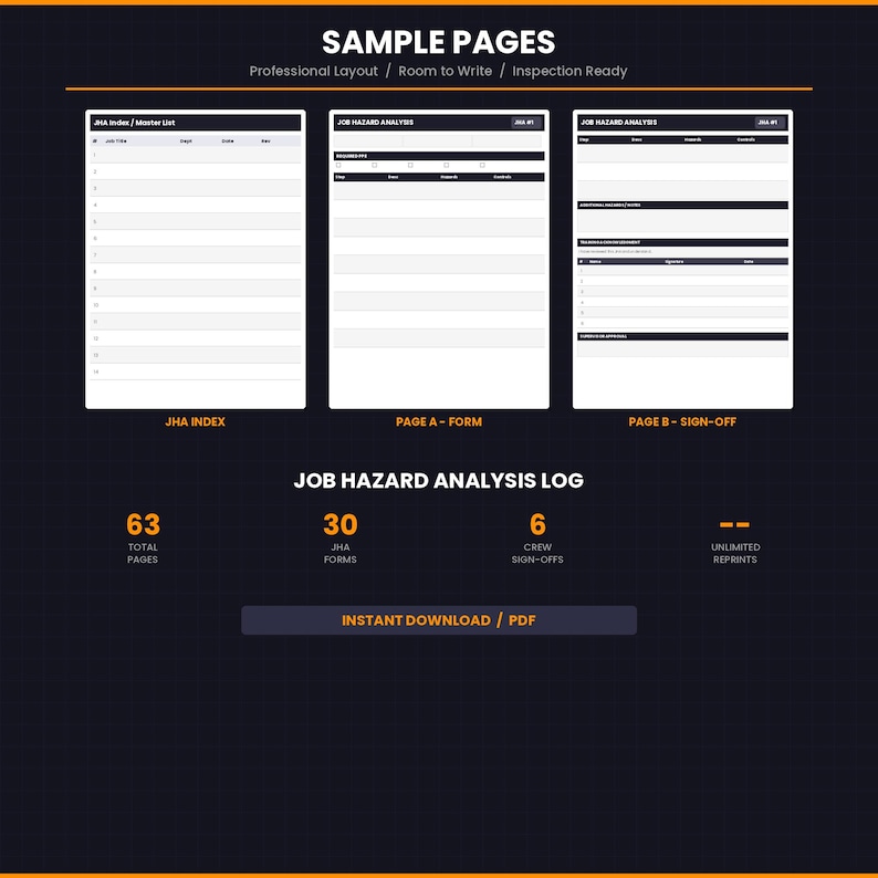 Job Hazard Analysis Log | JHA JSA Form With Training Sign-off ...
