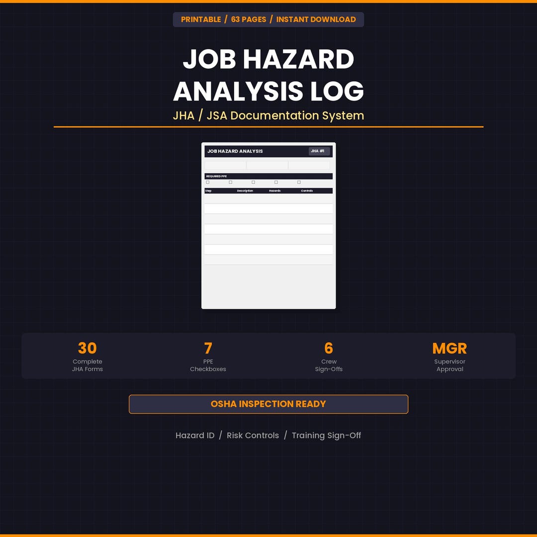 Job Hazard Analysis Log | JHA JSA Form With Training Sign-off ...