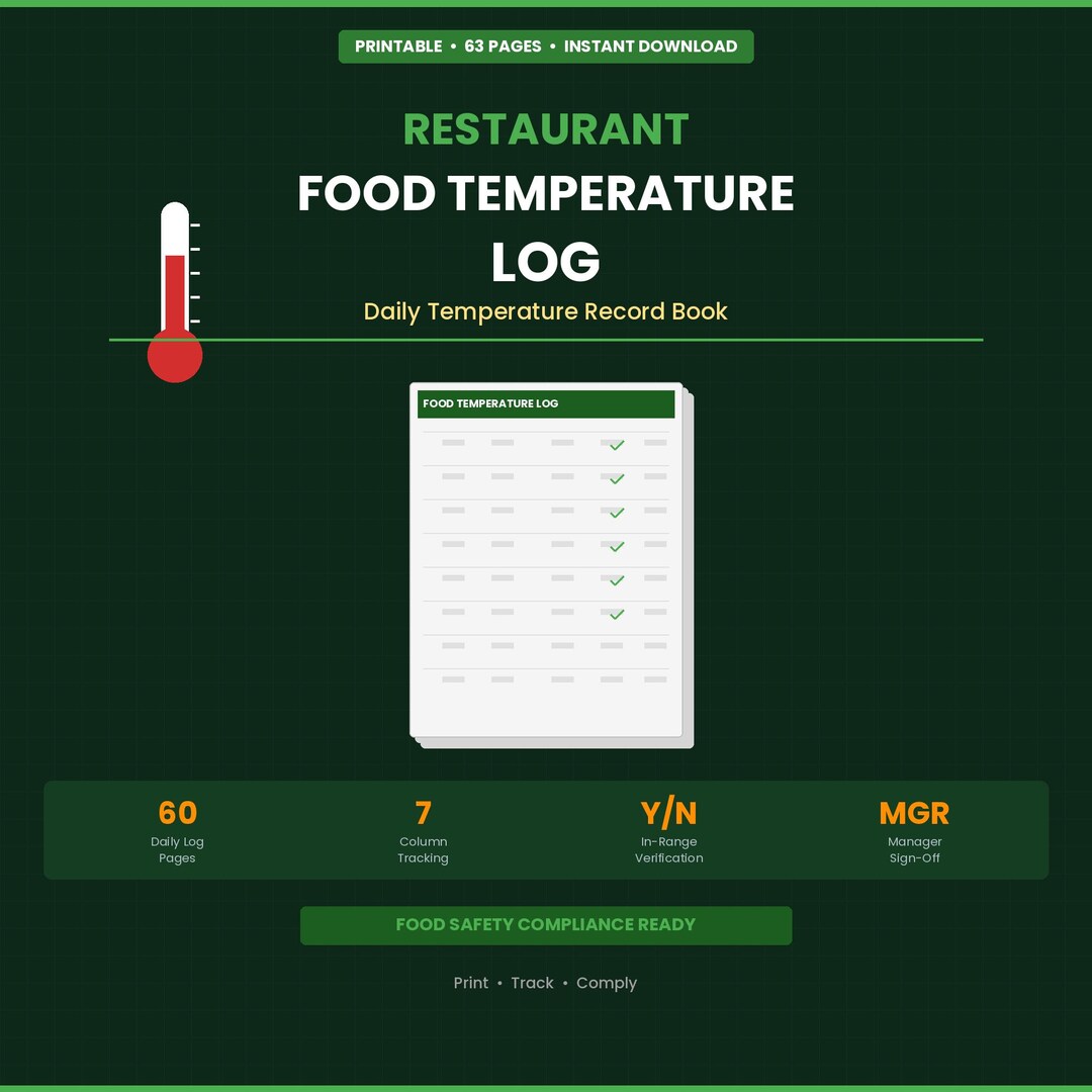 Restaurant Food Temperature Log | Daily Food Safety Temperature Record ...