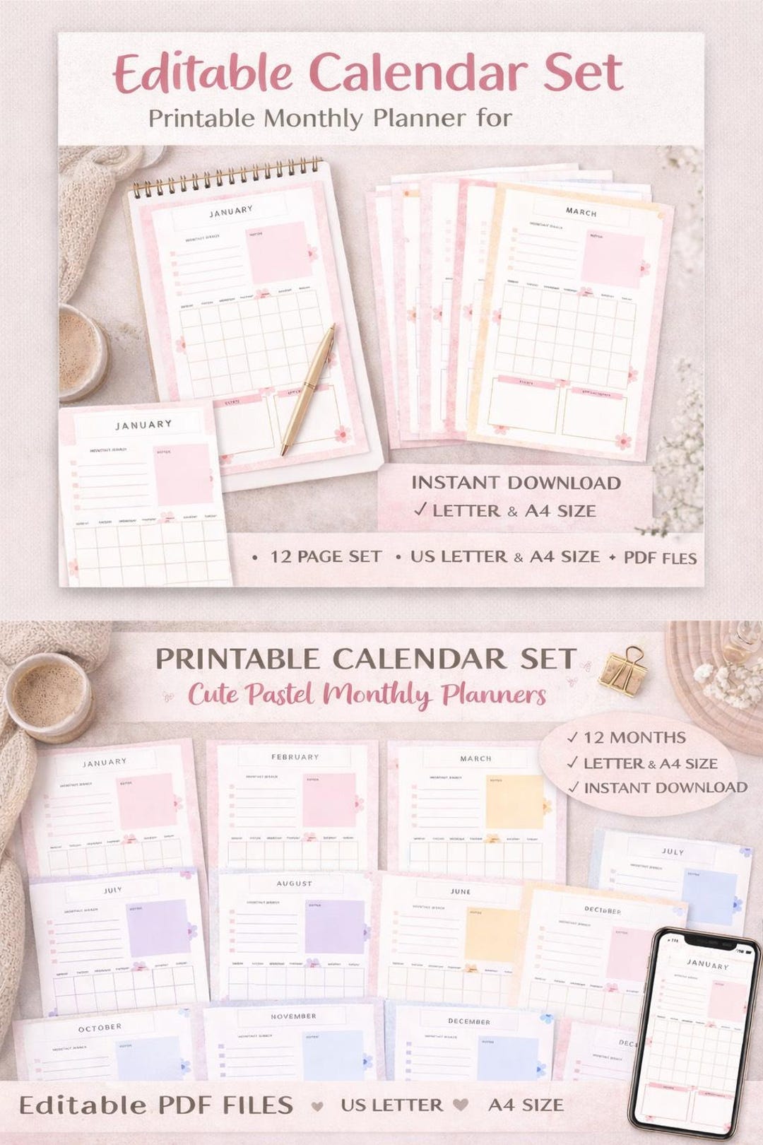 Editable Printable Calendar Template | Canva Calendar | Digital ...